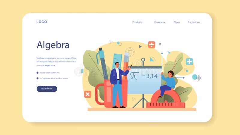 Math School Subject Web Banner or Landing Page. Learning Stock Vector ...