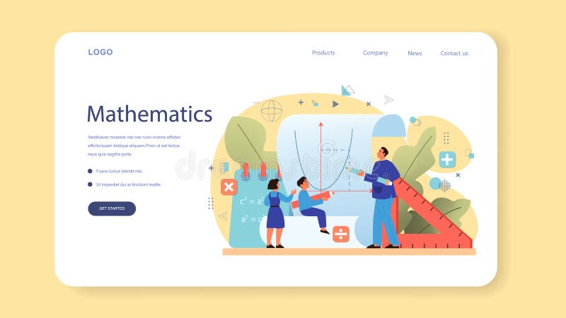 Math School Subject Web Banner or Landing Page. Learning Stock Vector ...