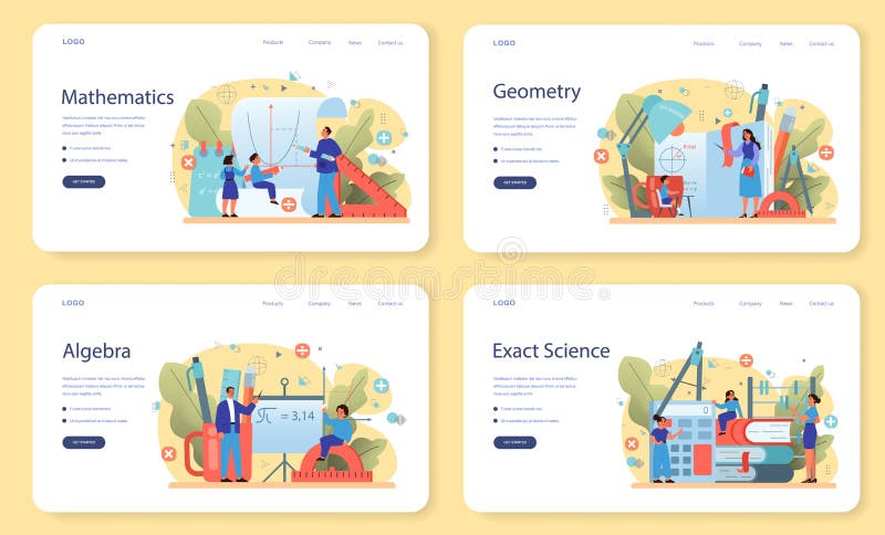 Math Olympiad Landing Page Design, Website Banner Vector Template Set ...