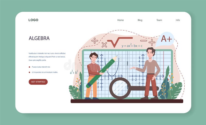 Math School Subject Web Banner or Landing Page. Students Studying Stock ...