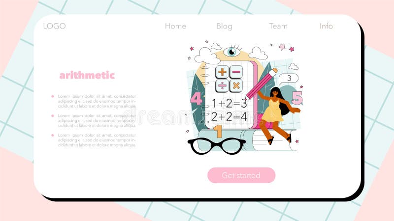 Math School Subject Web Banner or Landing Page. Students Studying Stock ...