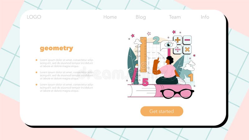 Math School Subject Web Banner or Landing Page. Students Studying Stock ...