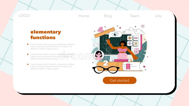 Math School Subject Web Banner or Landing Page. Students Studying Stock ...