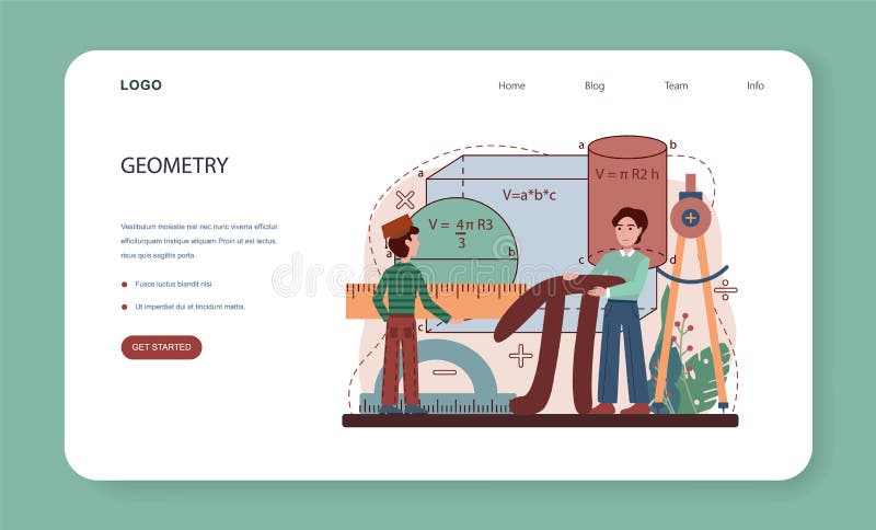 Math School Subject Web Banner or Landing Page. Students Studying Stock ...