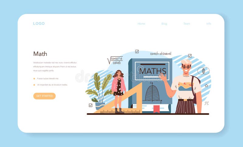 Math School Subject Web Banner or Landing Page. Students Studying Stock ...