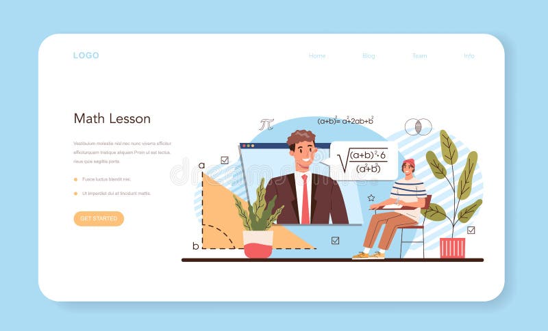 Math School Subject Web Banner or Landing Page. Students Studying Stock ...