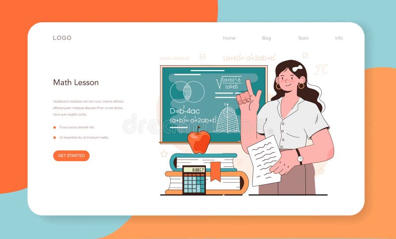 Math School Subject Web Banner or Landing Page. Students Studying Stock ...