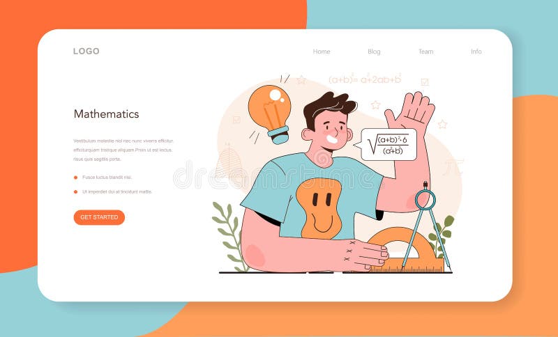 Math School Subject Web Banner or Landing Page. Students Studying Stock ...