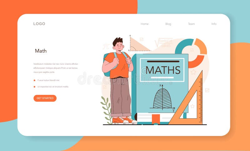 Math School Subject Web Banner or Landing Page. Students Studying Stock ...