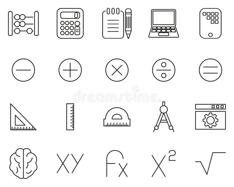 Math or Math Science Icons Black & White Thin Line Set Big Stock Vector ...
