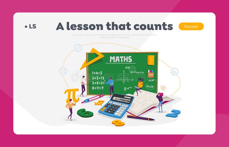 Math Science Landing Page Template. Tiny Students Characters in Lab or ...