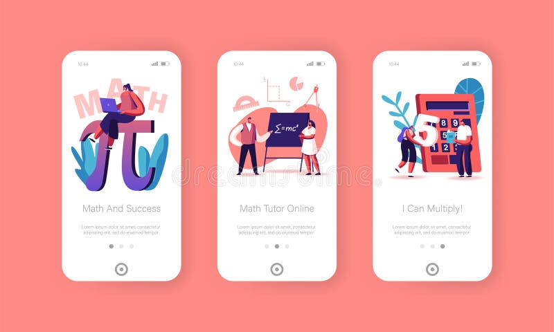 Math Science Mobile App Page Onboard Screen Template. Tiny Students ...