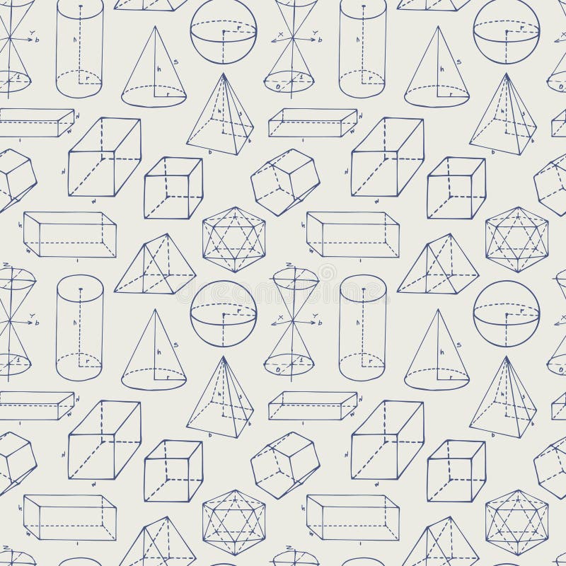 Math Seamless Pattern with Drawn Geometric Figures Stock Illustration ...