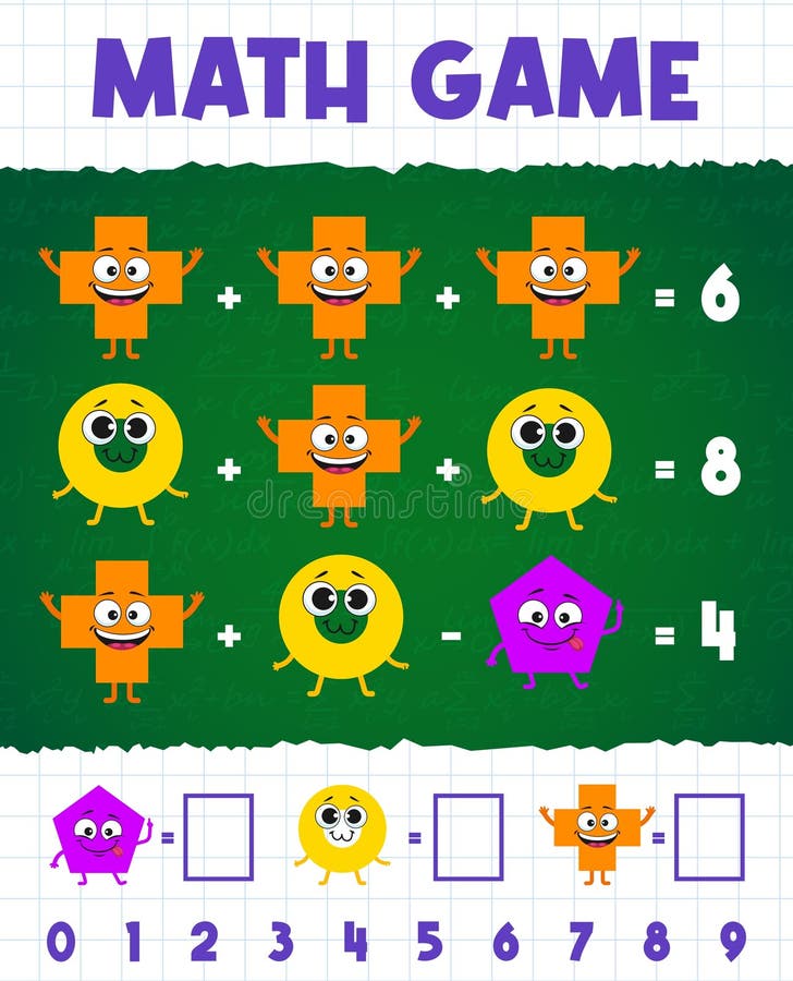 Math Shape Characters, Math Game Worksheet Quiz Stock Vector ...