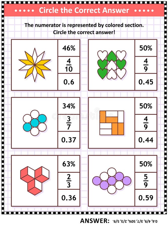 Math Skills Training Puzzle or Worksheet with Visual Fractions Stock ...