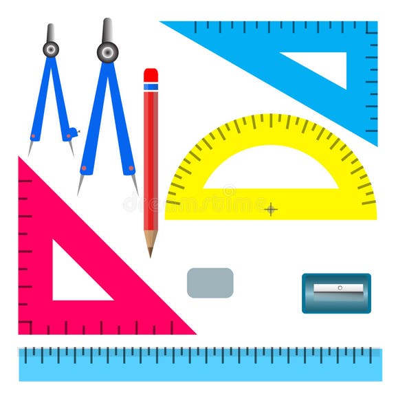 Math Stationery Element Set Square with Ruler and Protractor Shape ...