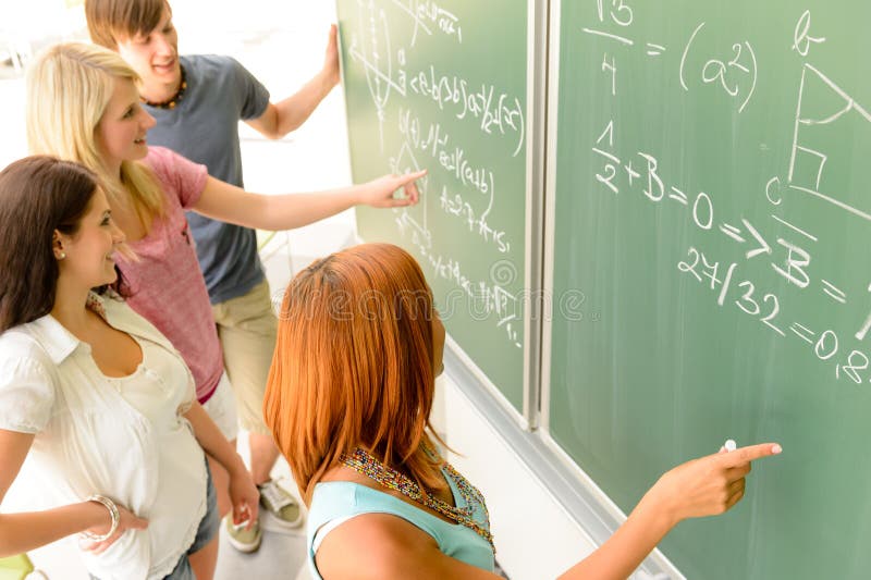 Math Student Write on Green Chalkboard Classmates Stock Photo - Image ...