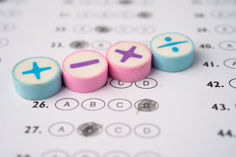 Math Symbol and Pencil on Answer Sheet Background; Education Study ...