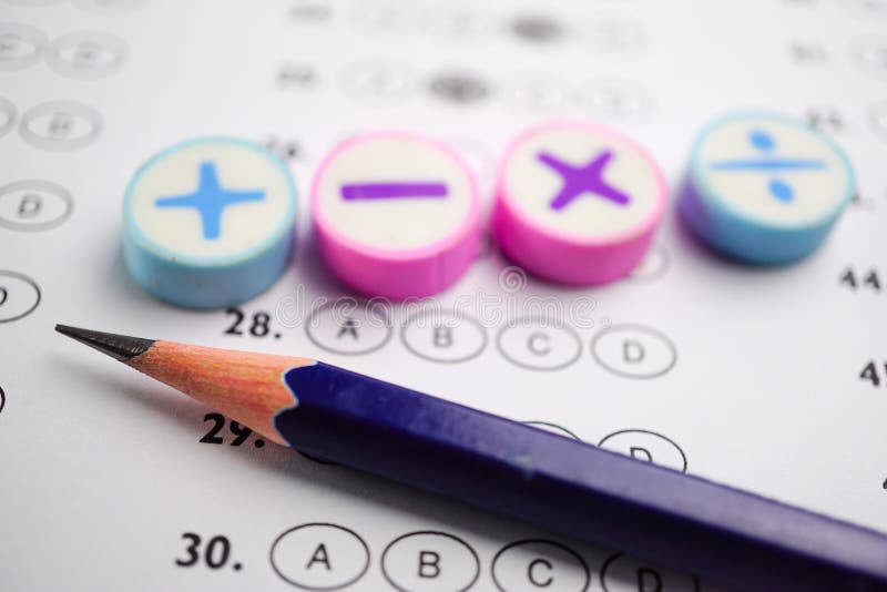 Math Symbol And Pencil On Answer Sheet Background : Education Study ...