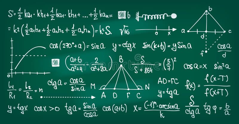 Math Symbols on Chalkboard. Hand Drawn Blackboard with Mathematical ...