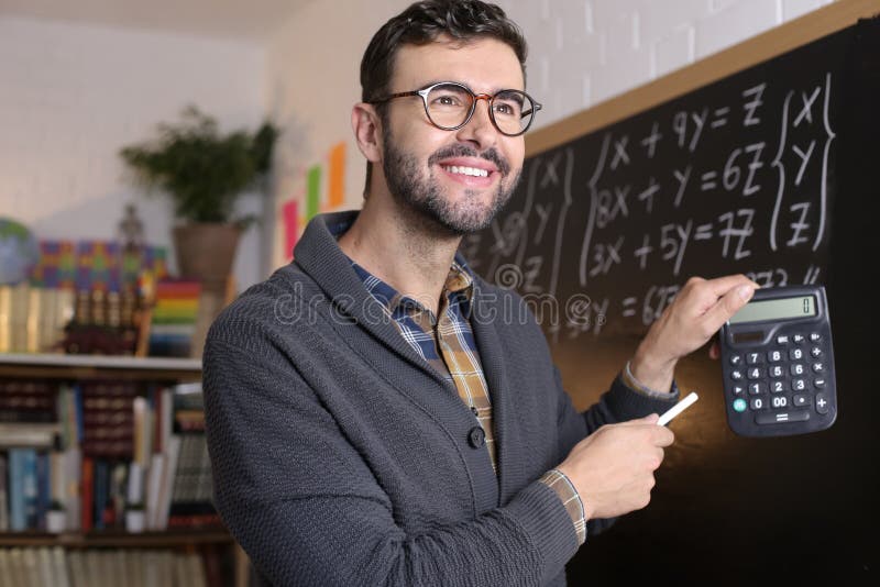 Math Teacher Showing Calculator Tricks Stock Image - Image of college ...