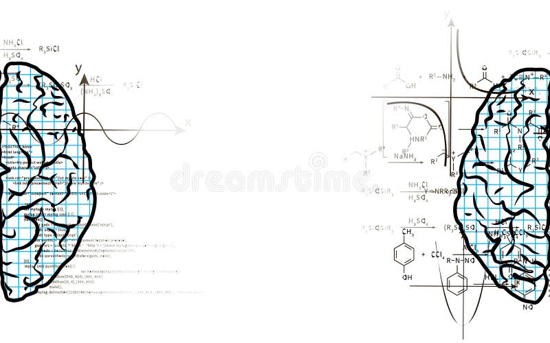 Math Technical Human Brain Wide Concept Illustration, Left Side of ...