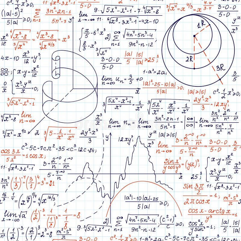 Math Vector Seamless Pattern With Equations Figures Formulas Plots
