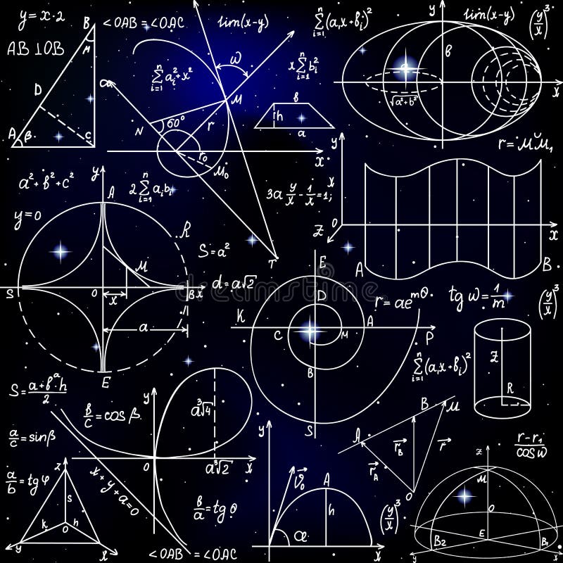 Math Vector Seamless Pattern with Formulas, Figures and Calculations ...