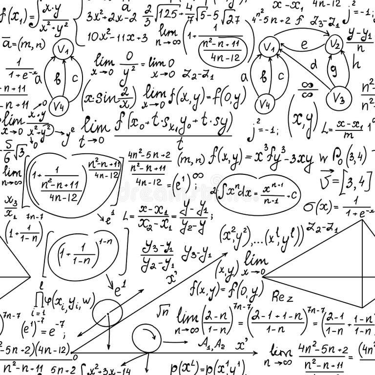 Math Vector Seamless Pattern with Handwritten Formulas, Calculations, Equations Stock Vector ...