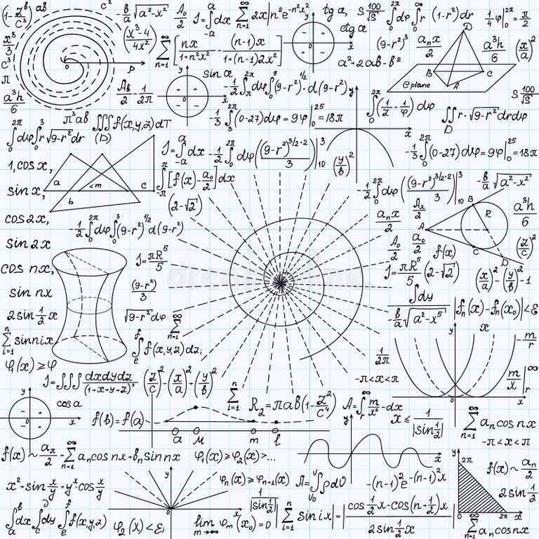 Math Vector Seamless Texture with Plots, Calculations, Geometrical ...