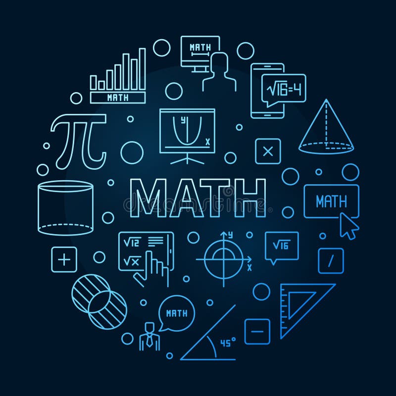 Math Vector Thin Line Circular Blue Banner - Mathematics Round ...