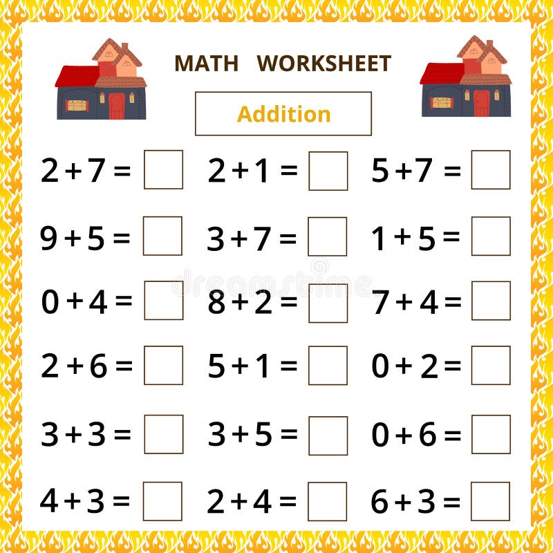 Math worksheet.Addition stock illustration. Illustration of writing ...