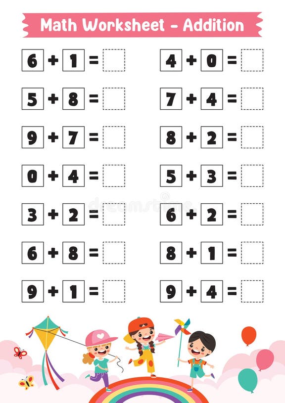 Math Worksheet Design for Kids Stock Illustration - Illustration of ...