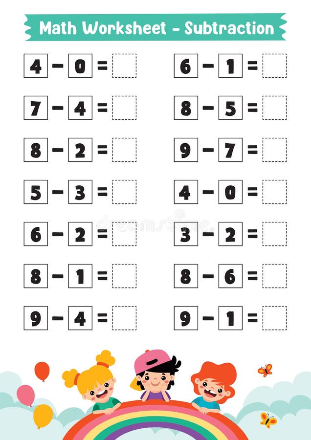 Math Worksheet Design for Kids Stock Illustration - Illustration of ...