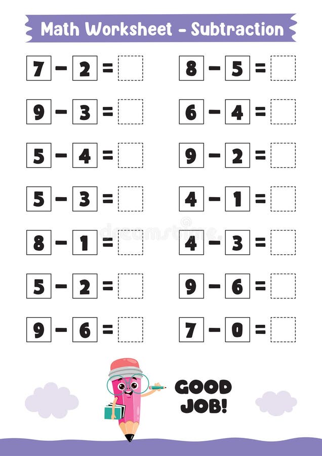 Math Worksheet Design for Kids Stock Illustration - Illustration of ...