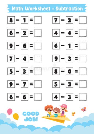 Math Worksheet Design for Kids Stock Illustration - Illustration of ...