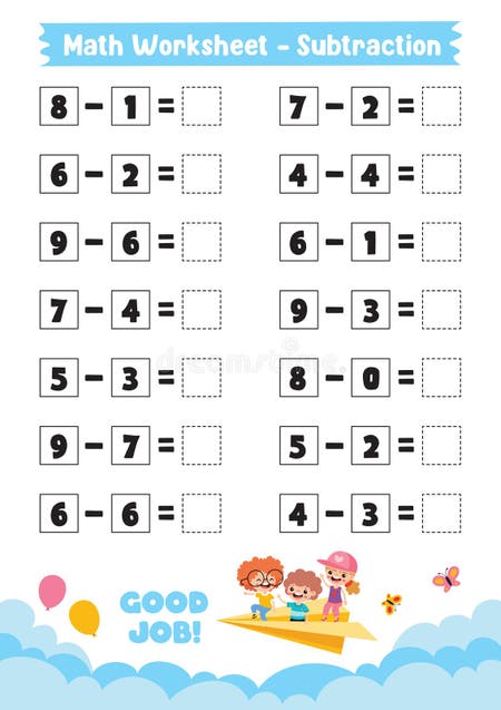 Math Worksheet Design for Kids Stock Illustration - Illustration of ...