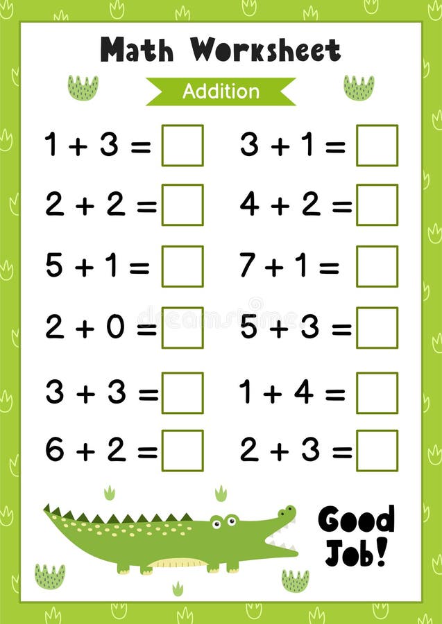 Math Worksheet for Kids. Addition Stock Vector - Illustration of simple ...