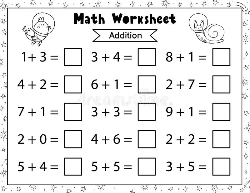 Math Worksheet for Kids. Addition and Subtraction Stock Vector ...