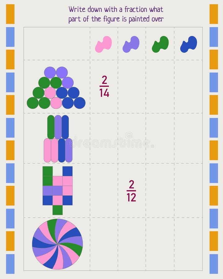 Math Worksheet for Kids. Write Down with a Fraction What Part of the ...