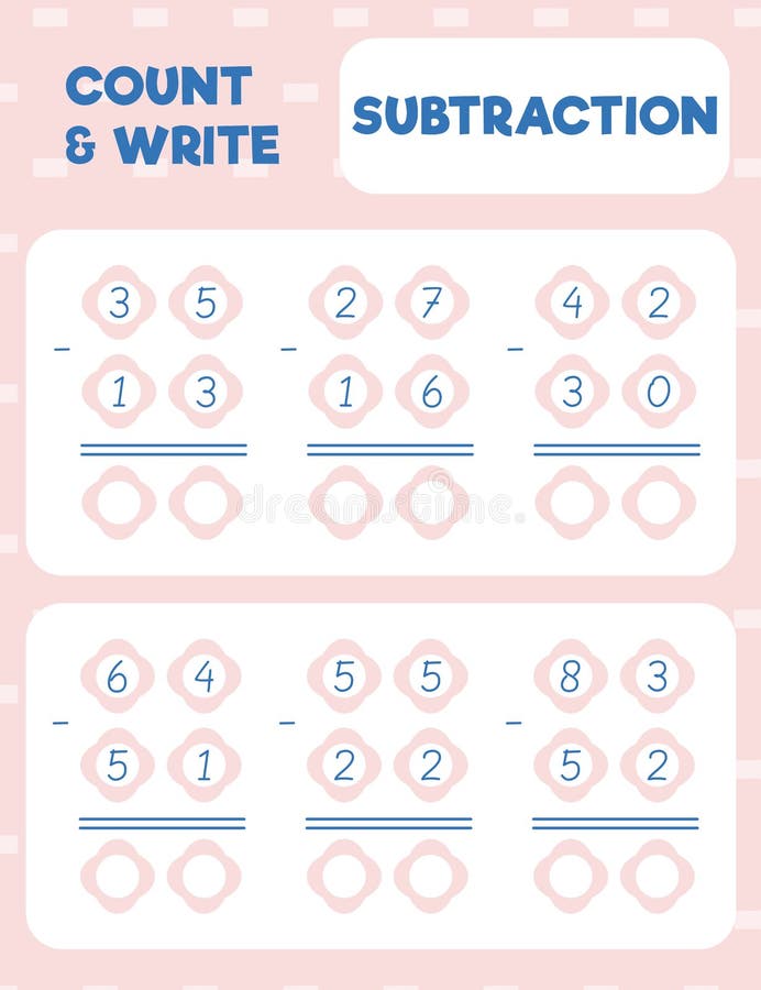 Double digit subtraction. stock vector. Illustration of homework ...