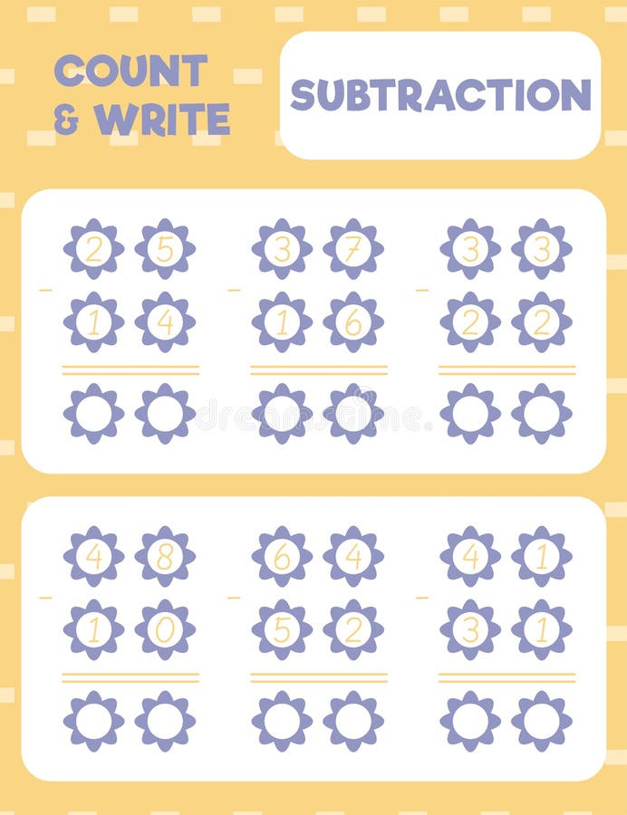 Double digit subtraction. stock vector. Illustration of learning ...