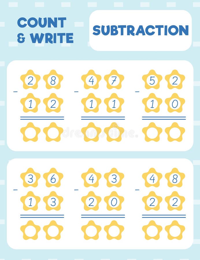 Double digit subtraction. stock vector. Illustration of number - 212885000