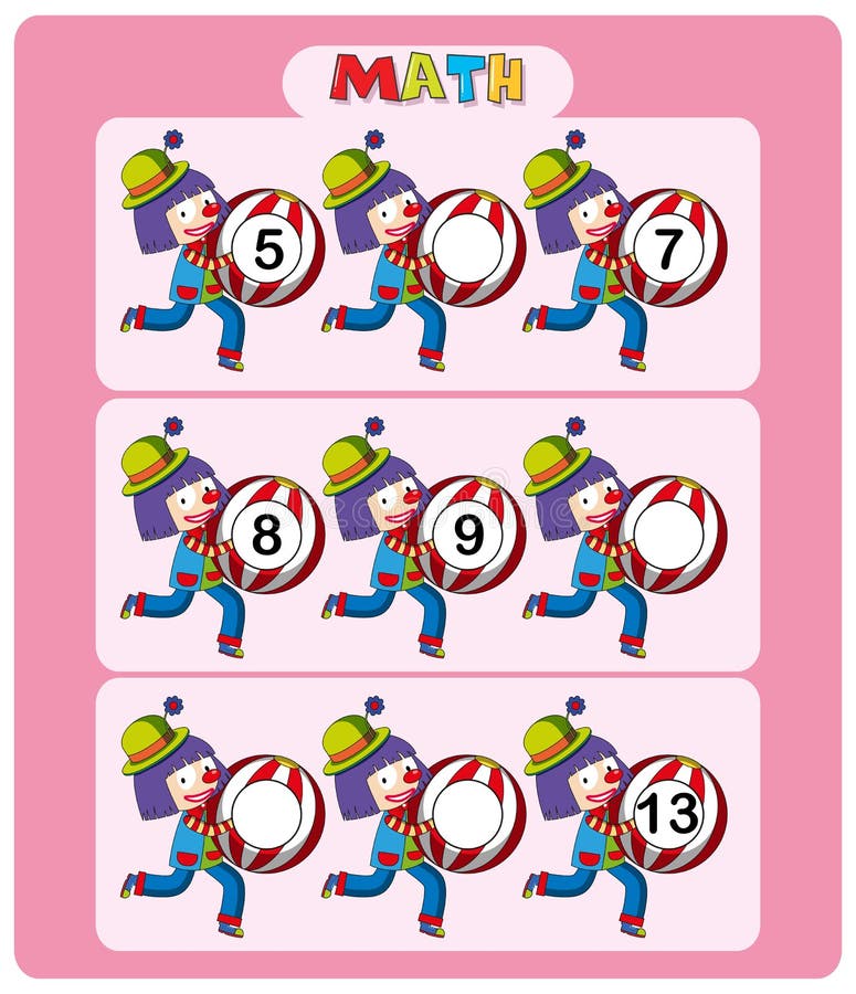 Math Worksheet Template with Clowns and Balls Stock Vector ...
