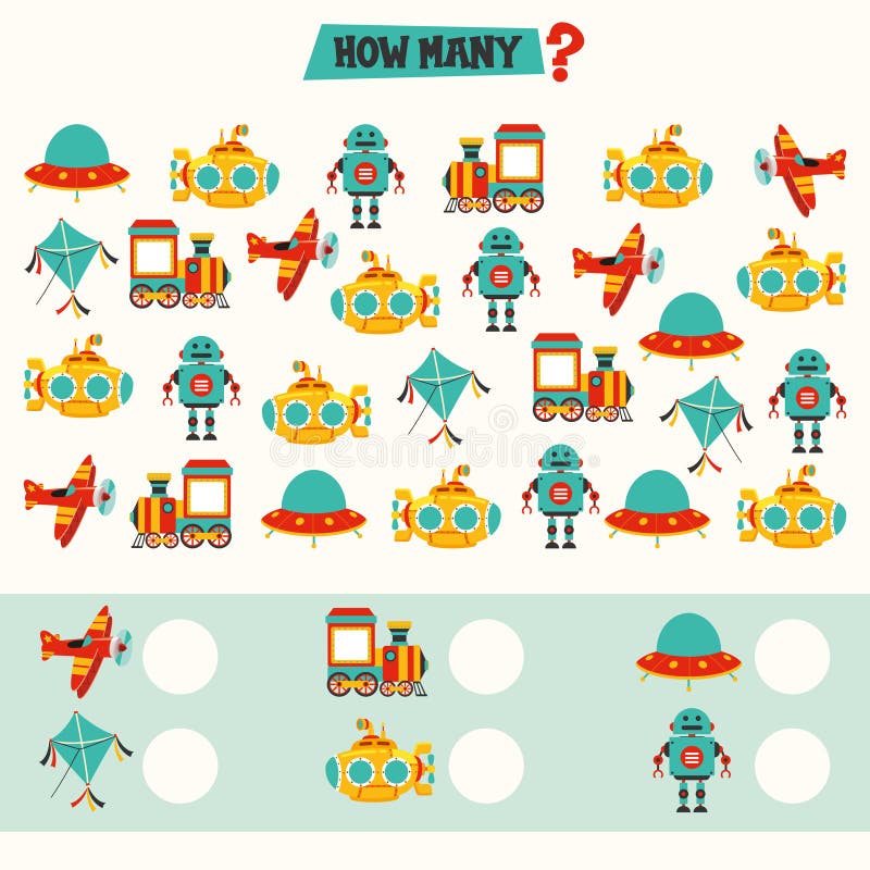 Math Worksheet Template with How Many Stock Vector - Illustration of ...