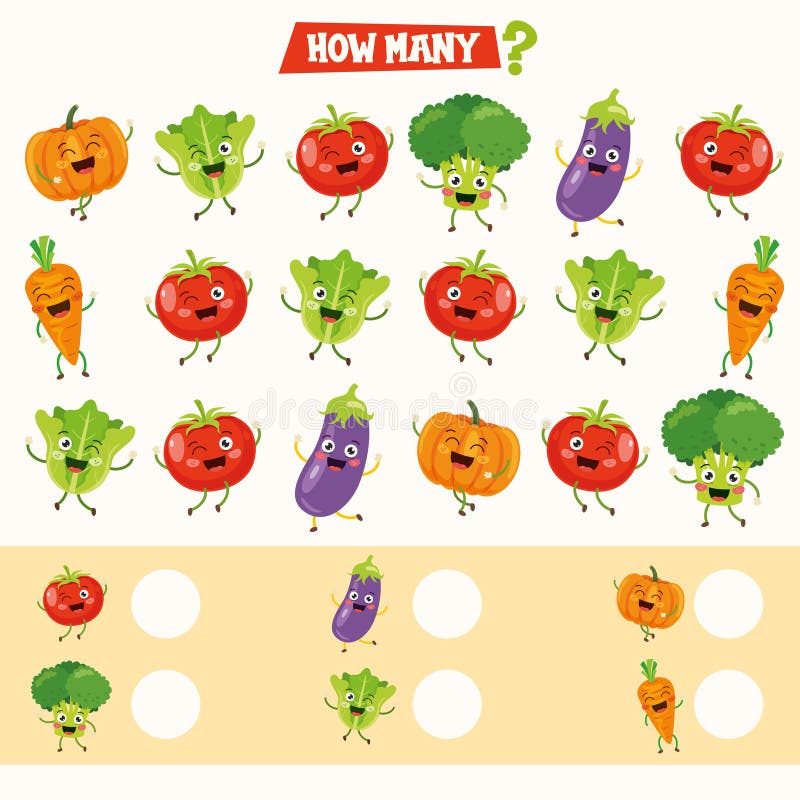 Math Worksheet Template with How Many Stock Vector - Illustration of ...