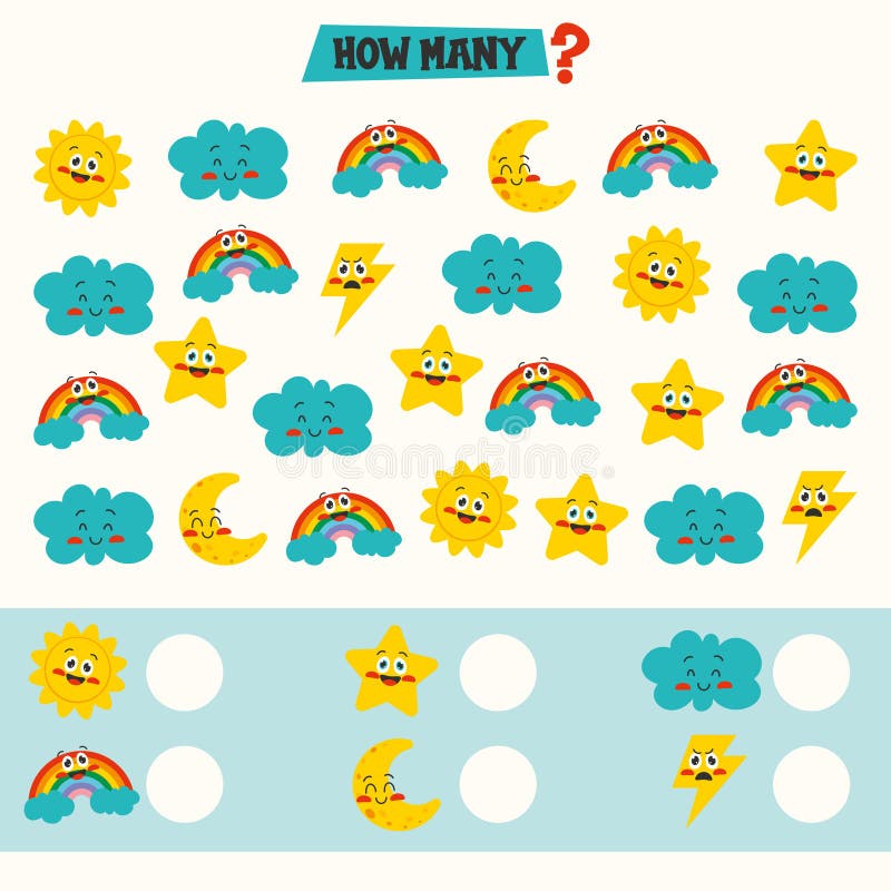 Math Worksheet Template with How Many Stock Vector - Illustration of ...