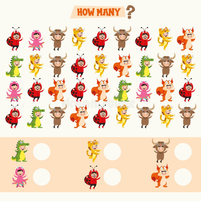 Math Worksheet Template with How Many Stock Vector - Illustration of ...