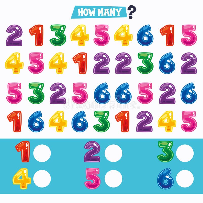 Math Worksheet Template with How Many Stock Vector - Illustration of ...