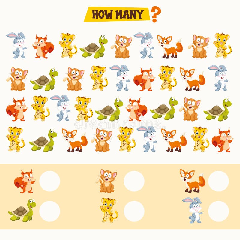 Math Worksheet Template with How Many Stock Vector - Illustration of ...